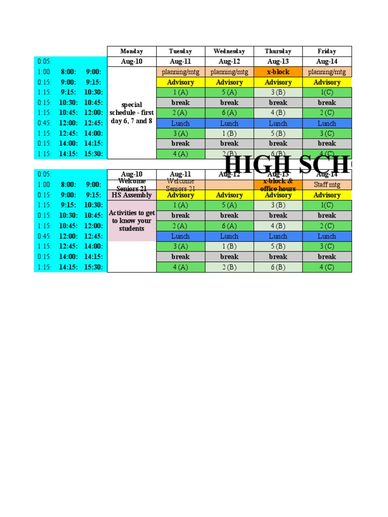 Weekly School Schedule Overview | PDF