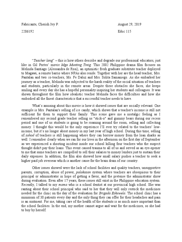 Reflection Paper (Educ 115) | PDF | Teachers