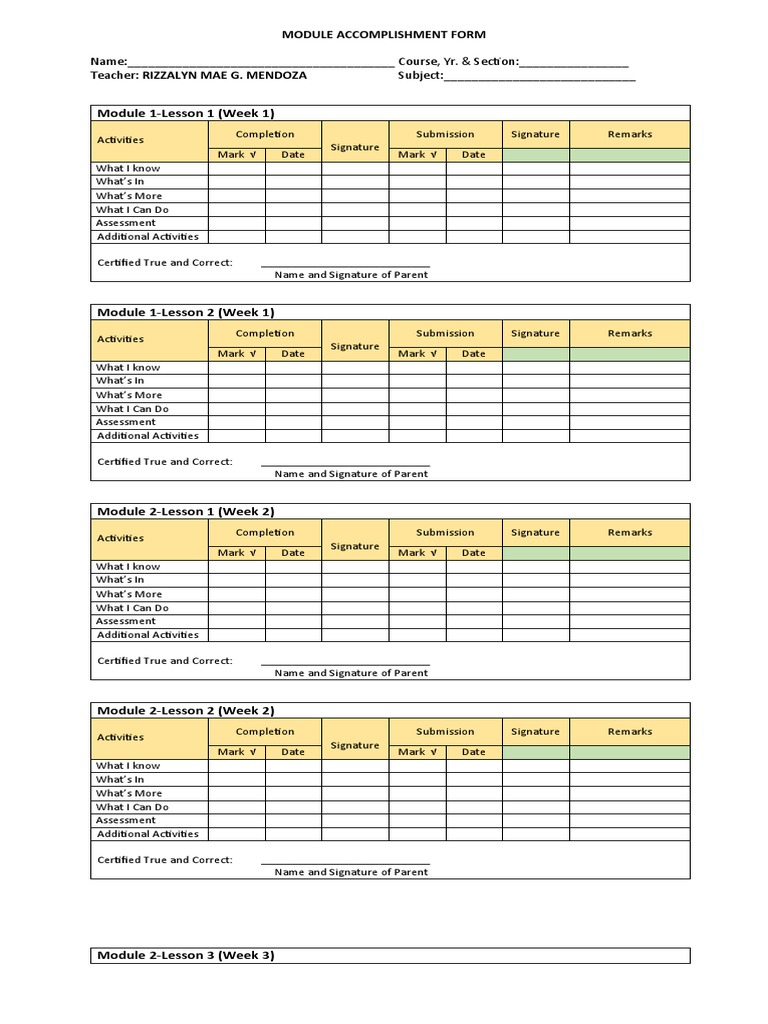 Module Accomplishment Form Template | PDF | Career & Growth | Business