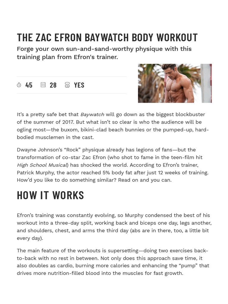 The Zac Efron Workout | PDF | Physical Fitness | Physical Exercise