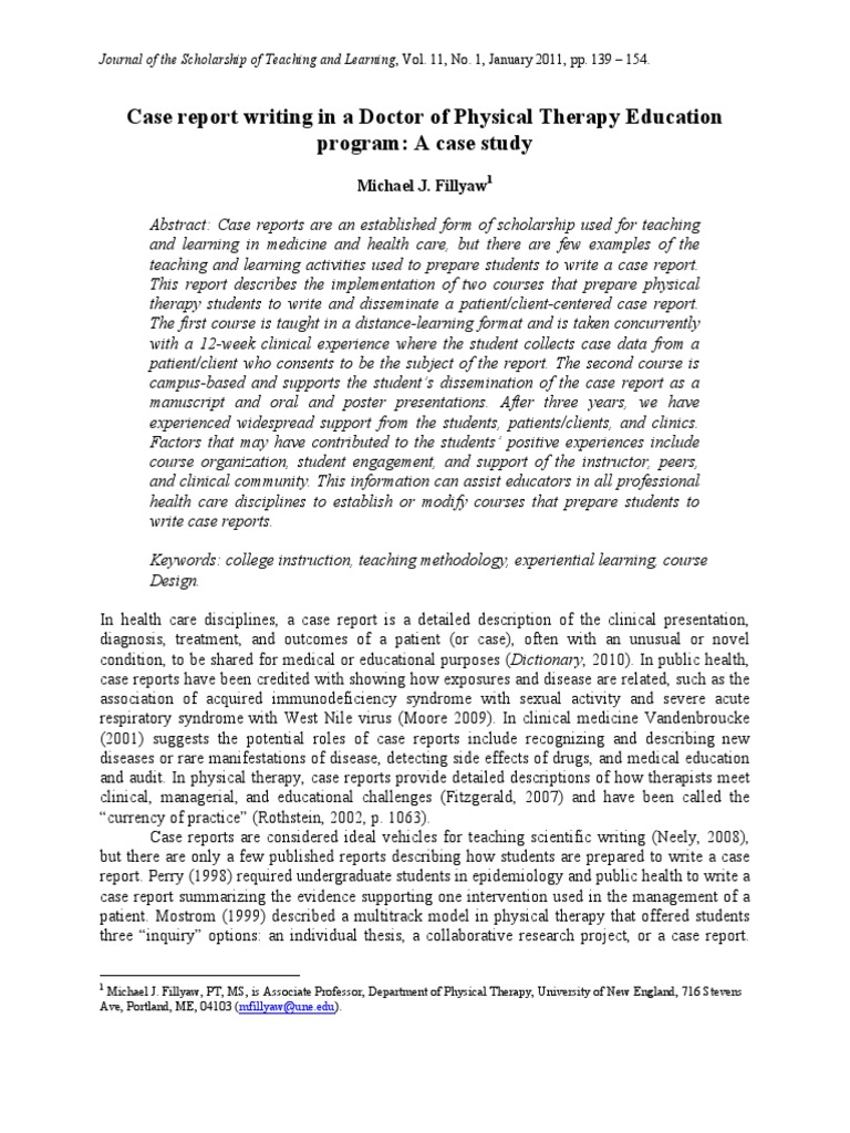 Case Report Writing in A Doctor of Physical Therapy Education Program ...
