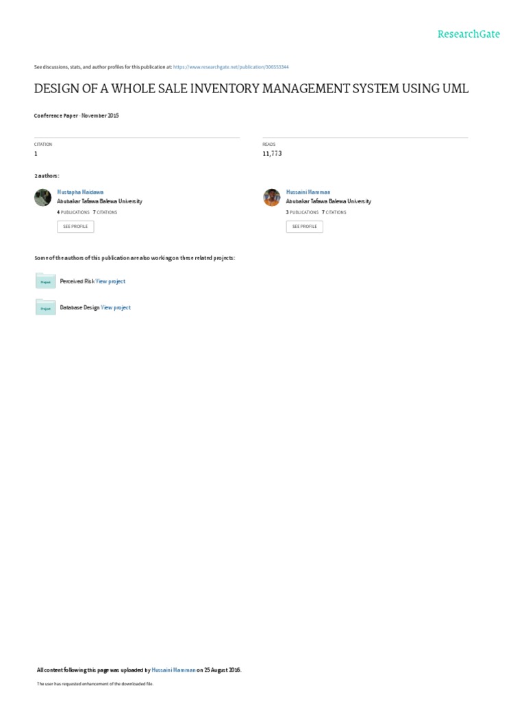 Design of A Whole Sale Inventory Management System Using Uml | PDF | Unified Modeling Language ...