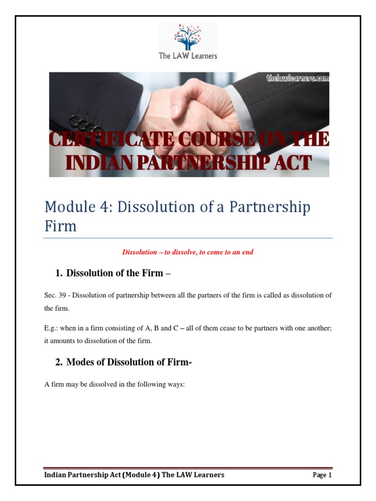 Dissolution of Partnership Explained | PDF | Partnership | Lawsuit