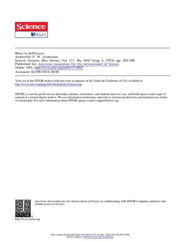 More Is Different Author(s) : P. W. Anderson Source: Science, New ...