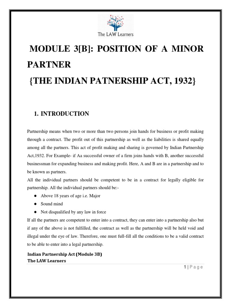 Module 3 (B) " Position of A Minor Partner" | PDF | Partnership ...