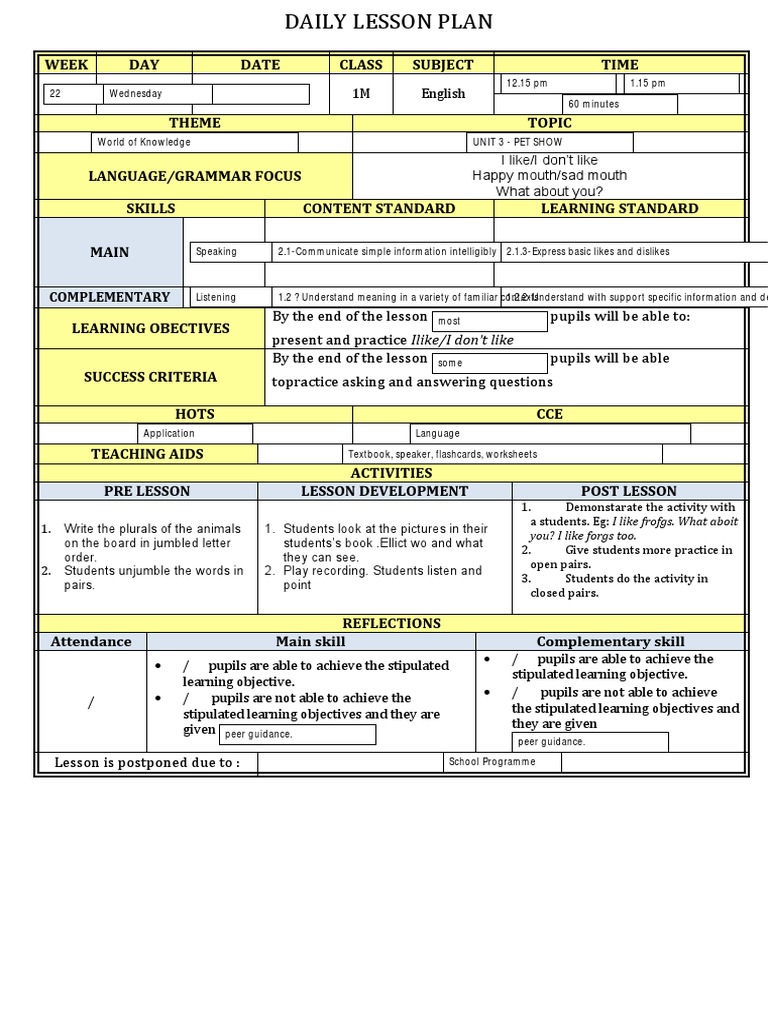 Bi Y1 - w22,23 | PDF | Lesson Plan | English Language