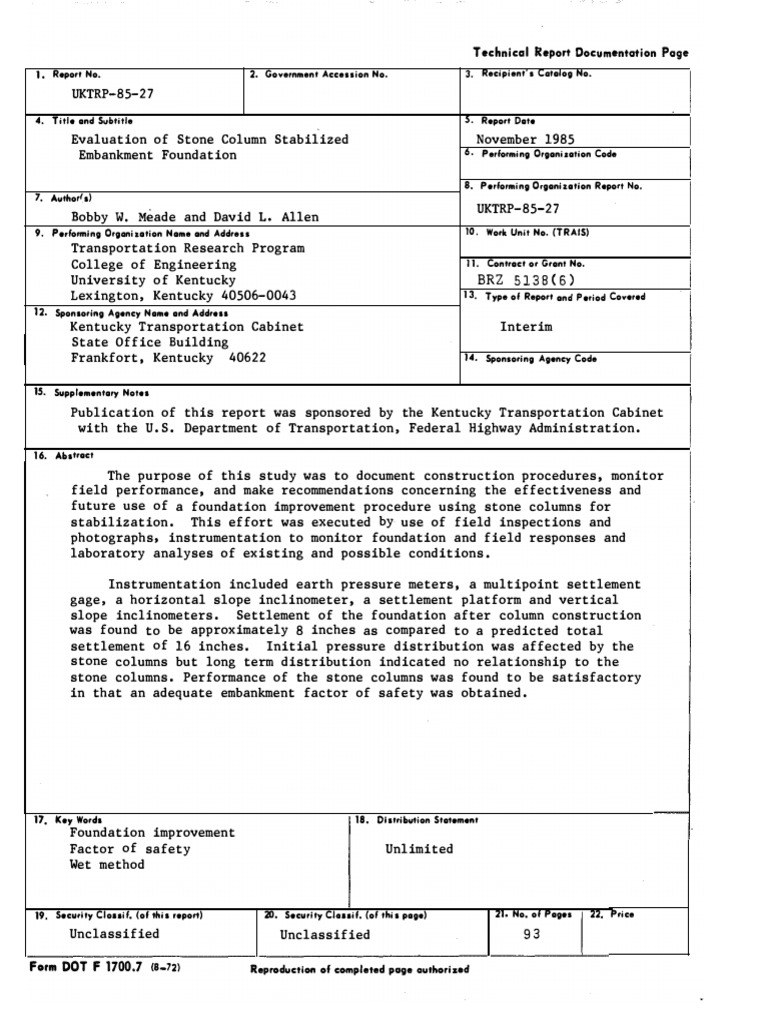Evaluation of Stone Column Stabilized Embankment Foundation | PDF ...