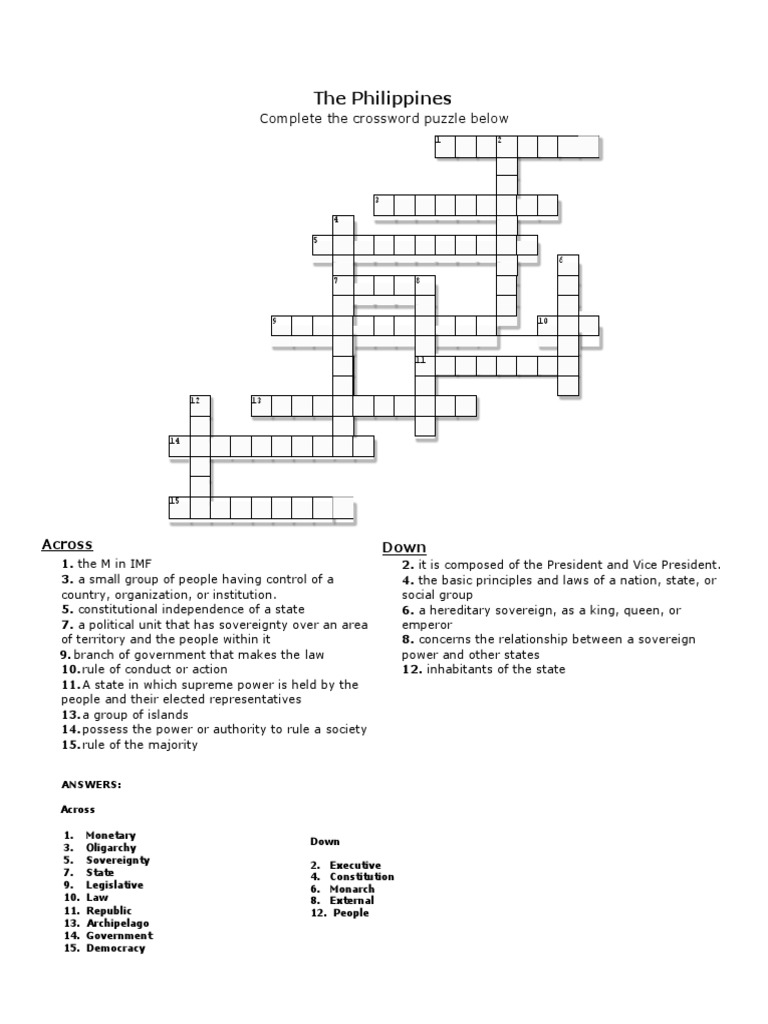 The Philippines: Complete The Crossword Puzzle Below | PDF