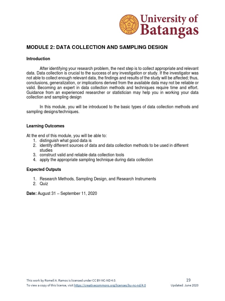 Module 2: Data Collection and Sampling Design | PDF | Sampling (Statistics) | Observation