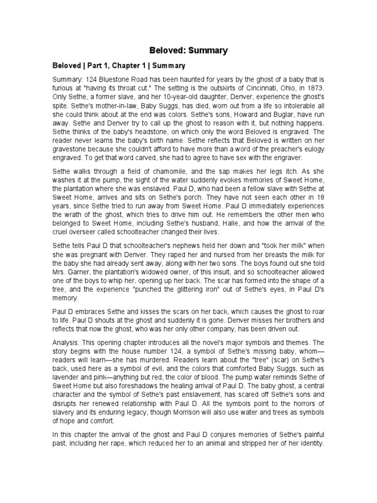 Beloved - Part 1, Chapter 1 - Summary | PDF