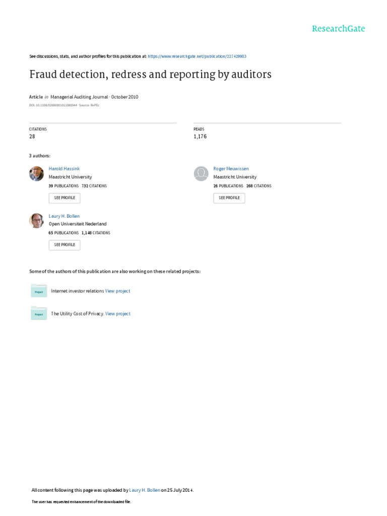 Fraud Detection, Redress and Reporting by Auditors: Managerial Auditing ...
