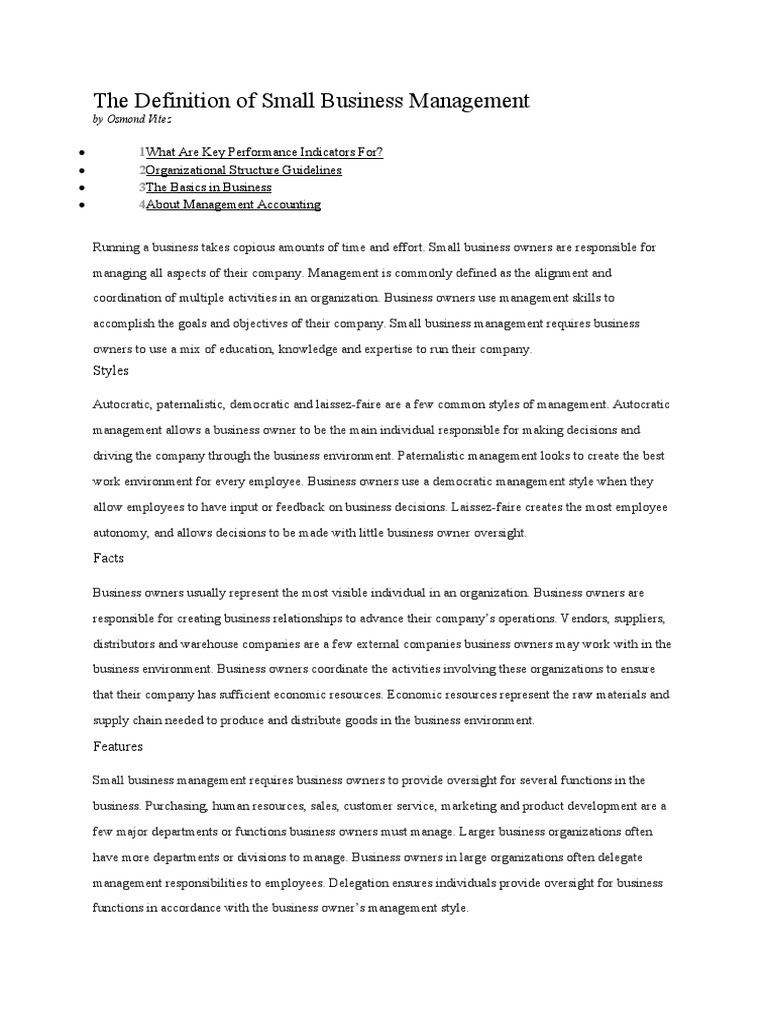 Small Business Management Guide | PDF | Accountability | Business Economics