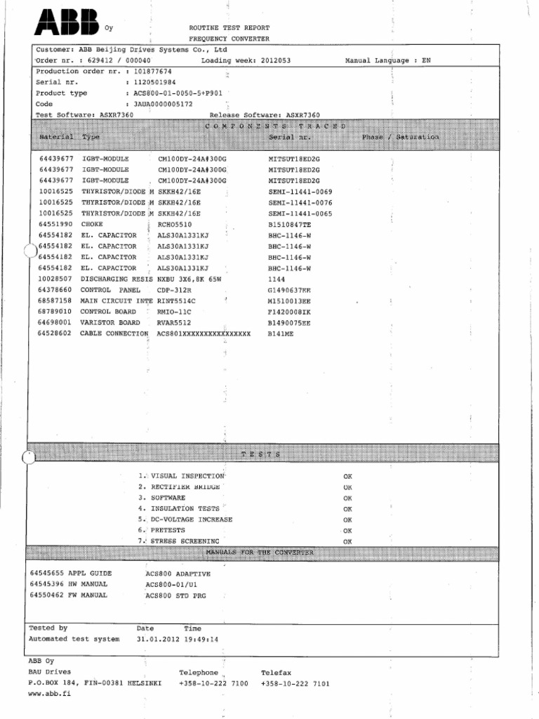 4-Routine Test Report Frequency Converter | PDF