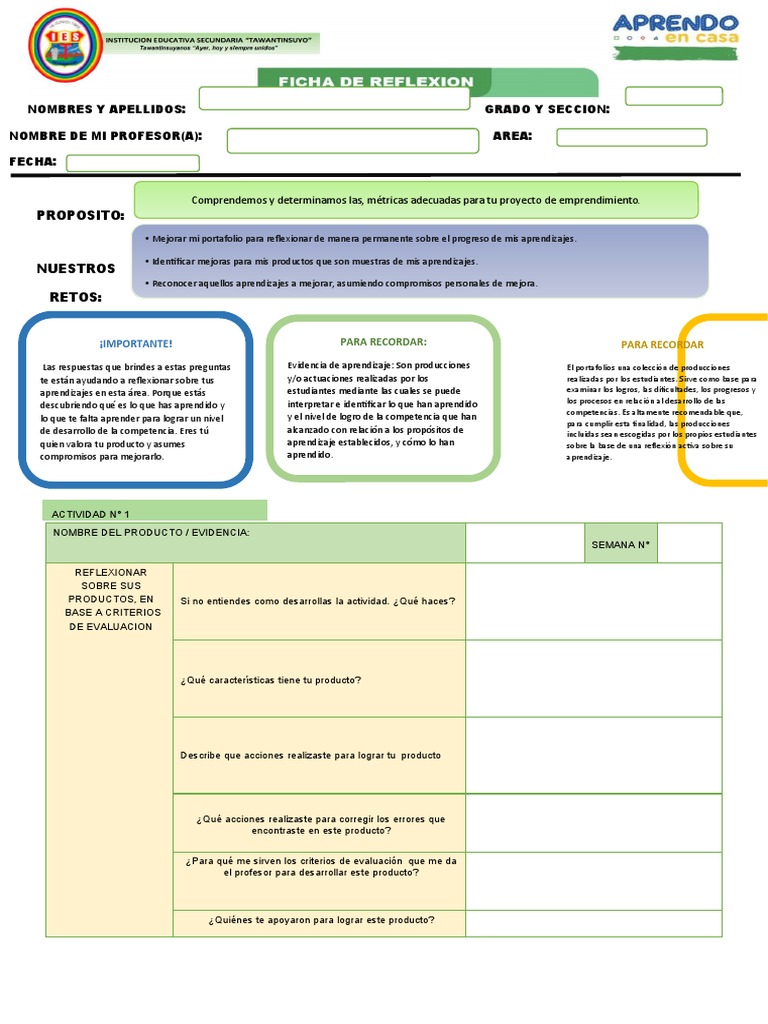 Ficha de Reflexion Ept | PDF | Evaluación | Aprendizaje