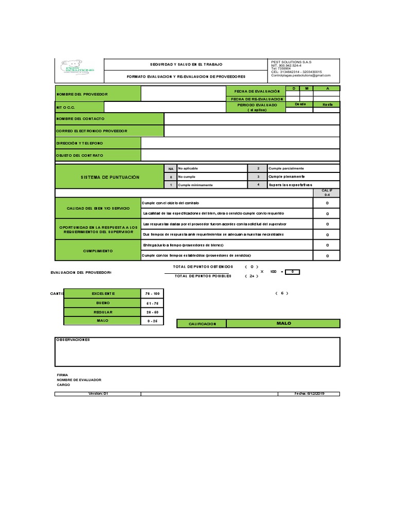 12 Formato Evaluacion de Proveedores | PDF | Evaluación | Business 12 Formato Evaluacion de Proveedores | PDF | Evaluación | Business