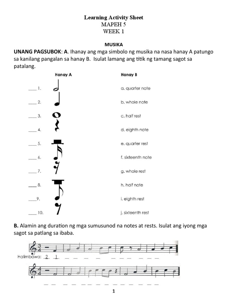 Additional Learning Activity Sheet (MAPEH Week 1) | PDF