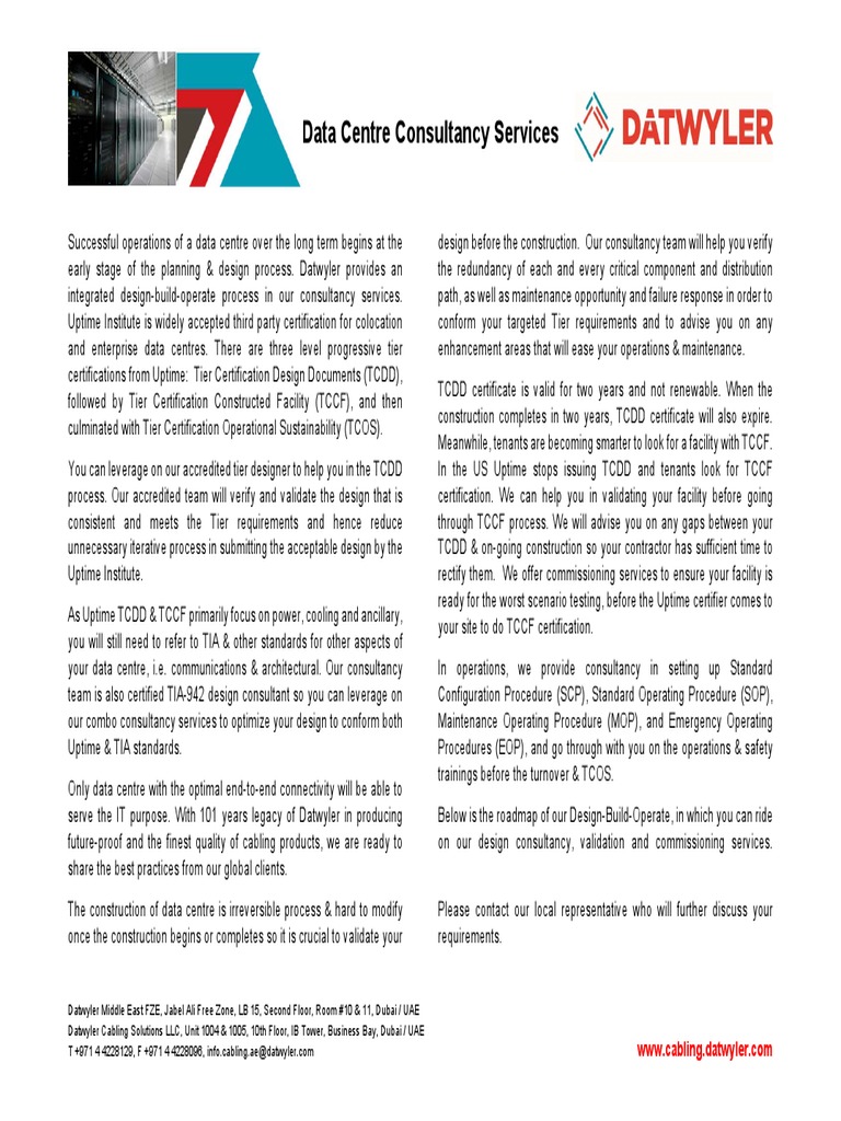 Datwyler DC Consultancy Services Uptime Standard DME Low | PDF | Data Center | Business