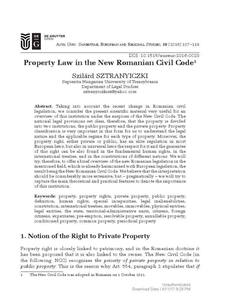 Overview of Property Law in Romania | PDF | Property | Ownership