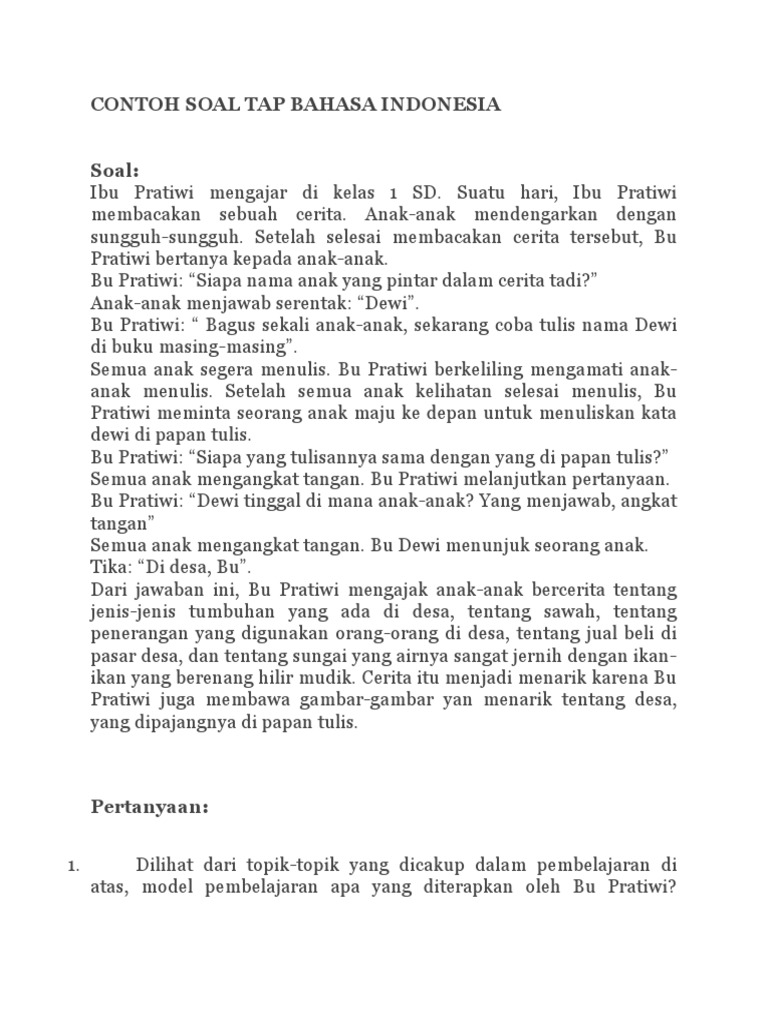 Contoh Soal Tap Bahasa Indonesia | PDF