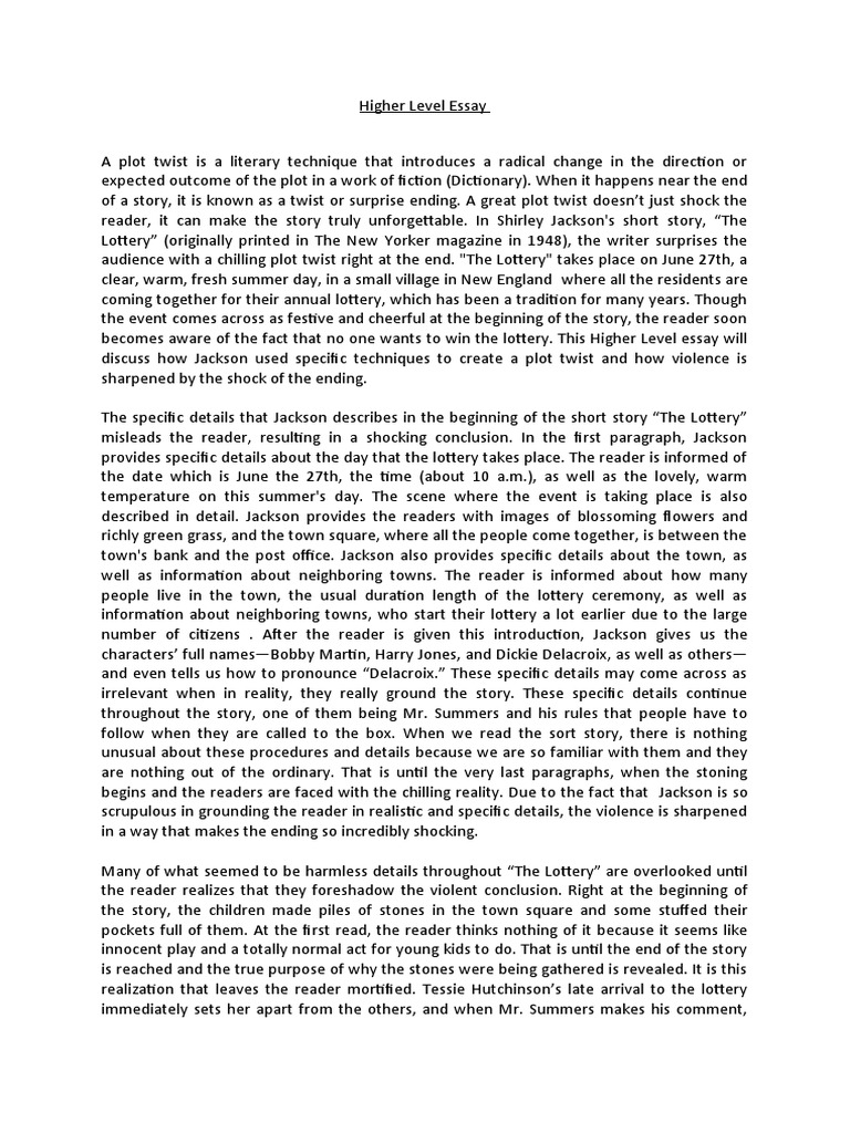 The Lottery - HL Essay | PDF