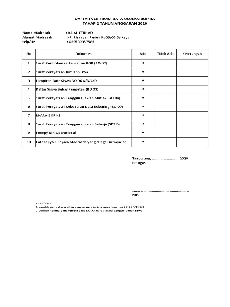Lembar Ceklist | PDF