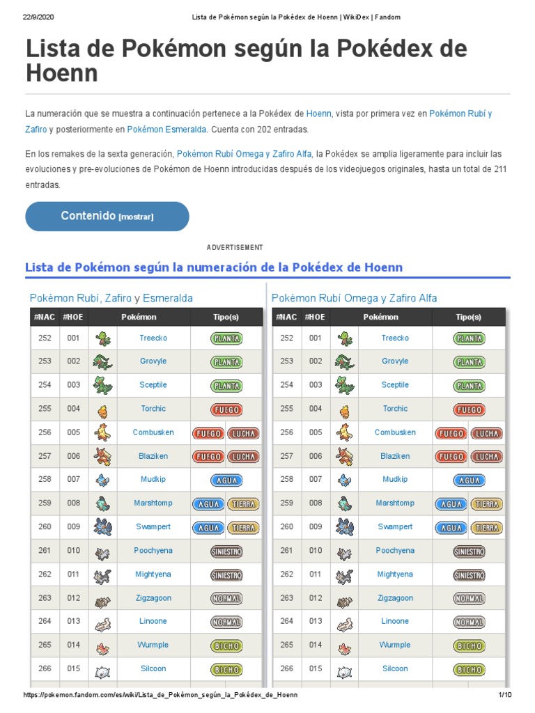 Lista de Pokémon Según La Pokédex de Hoenn - WikiDex - Fandom | PDF ...