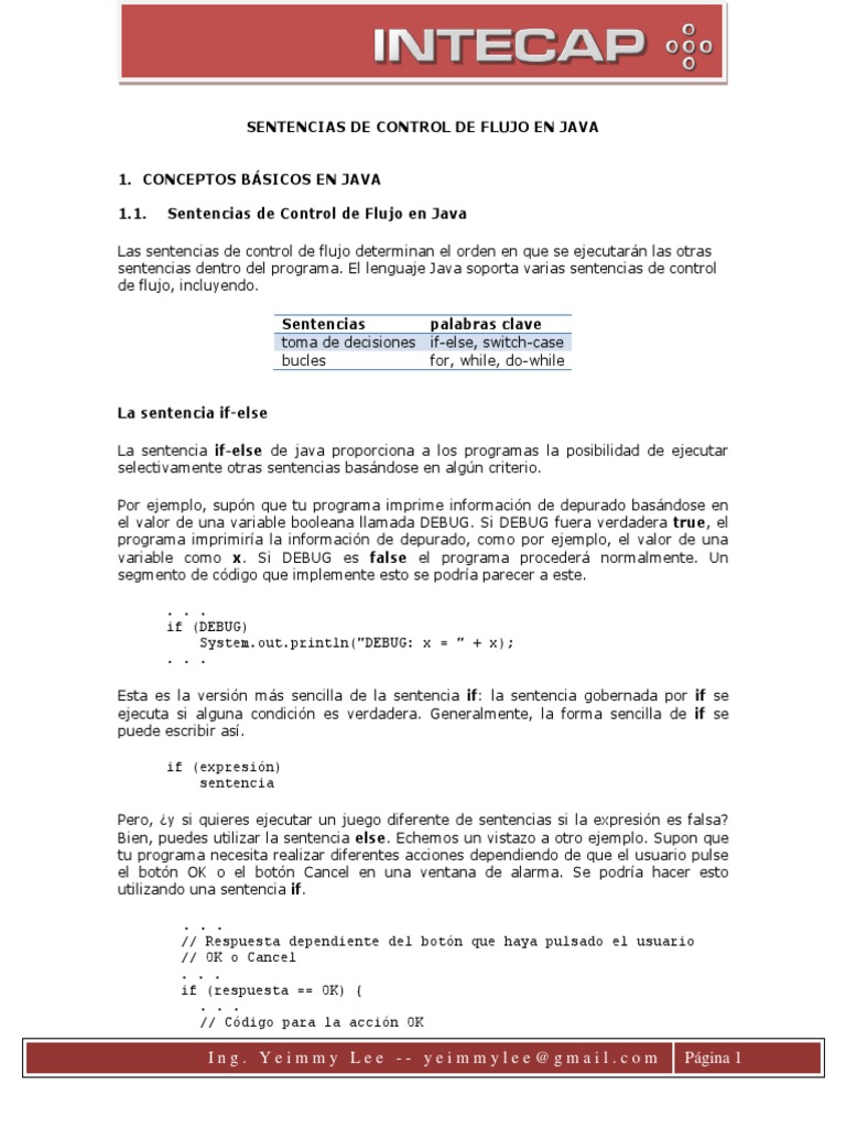 06 - Sentencias de Control de Flujo en Java (Texto Apoyo) | Descargar gratis PDF | Java ...
