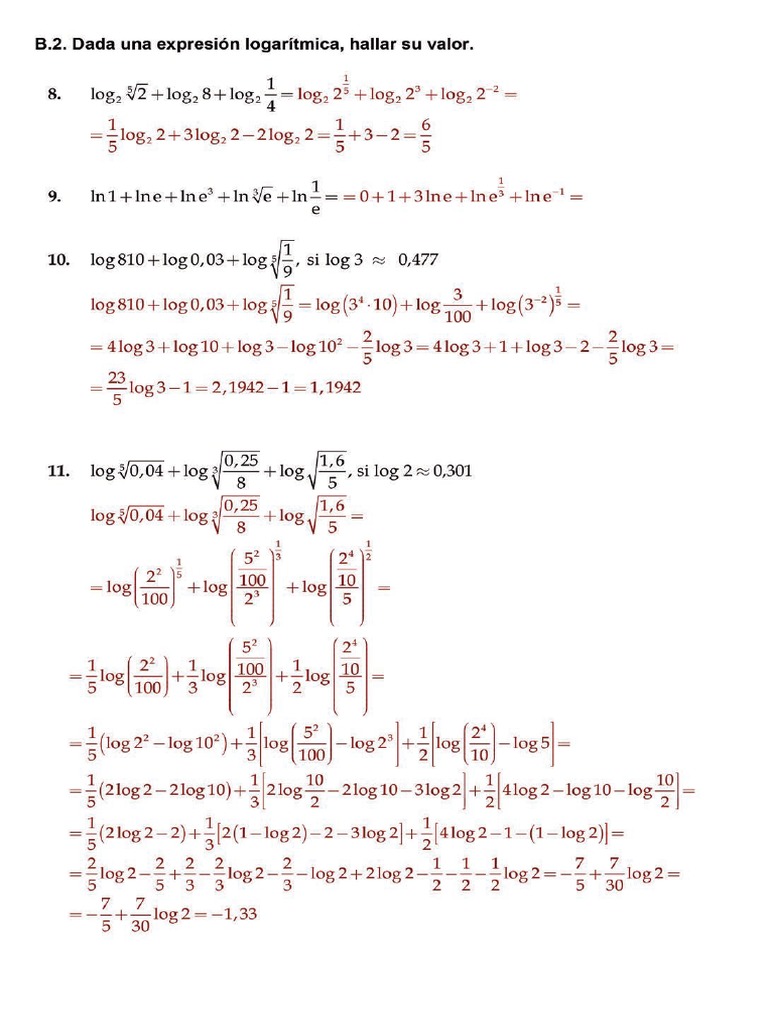 Ejercicios de Logaritmos - RESUELTOS | PDF