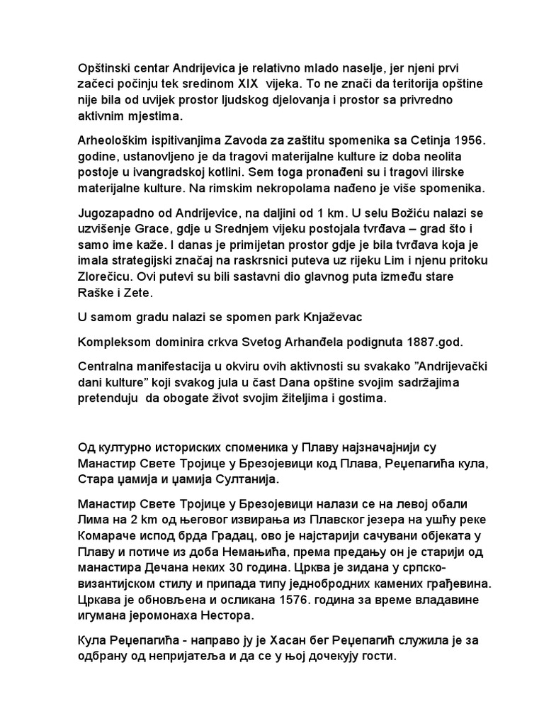 Antropogene Vrijednosti Plav Andrijevica | PDF