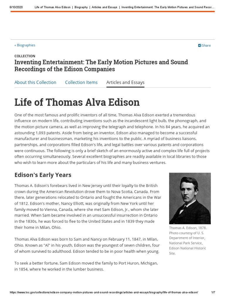 Life of Thomas Alva Edison PDF | PDF | Thomas Edison | Phonograph