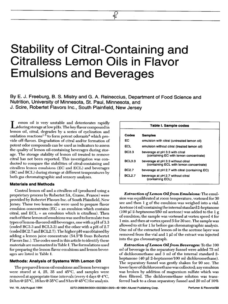 Stability of Citral in Lemon Oils | PDF | Gas Chromatography ...
