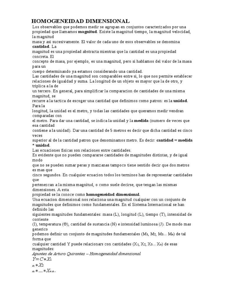 Homogeneidad Dimensional | PDF | Masa | Longitud
