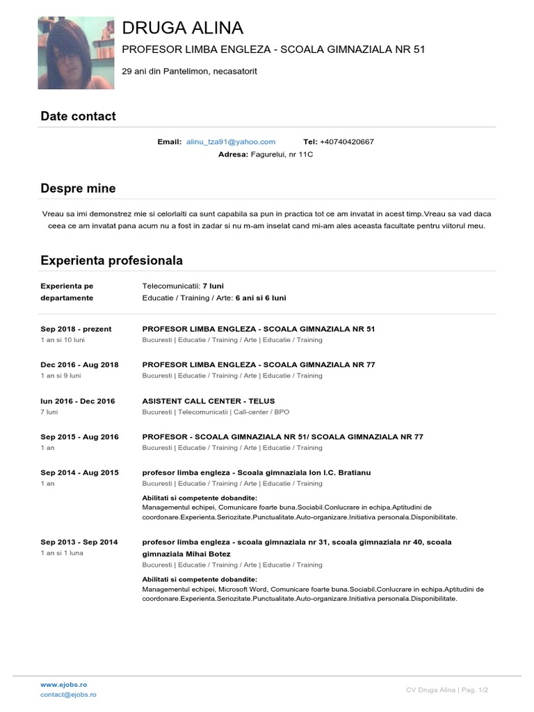 CV Druga Alina Ro | PDF