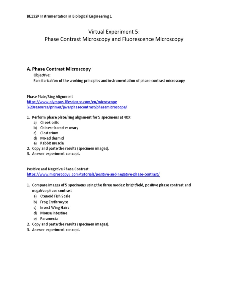 Virtual Experiment 5: Phase Contrast Microscopy and Fluorescence Micros | PDF | Fluorescence ...