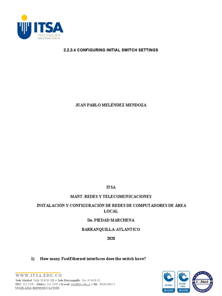 2.2.3.4 Configuring Initial Switch Settings | PDF | Telecommunications | Digital Technology