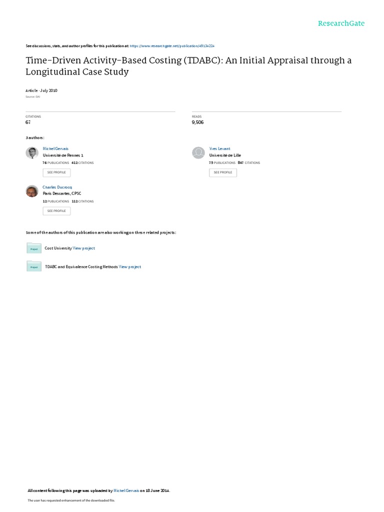 Time-Driven Activity-Based Costing (TDABC) : An Initial Appraisal ...