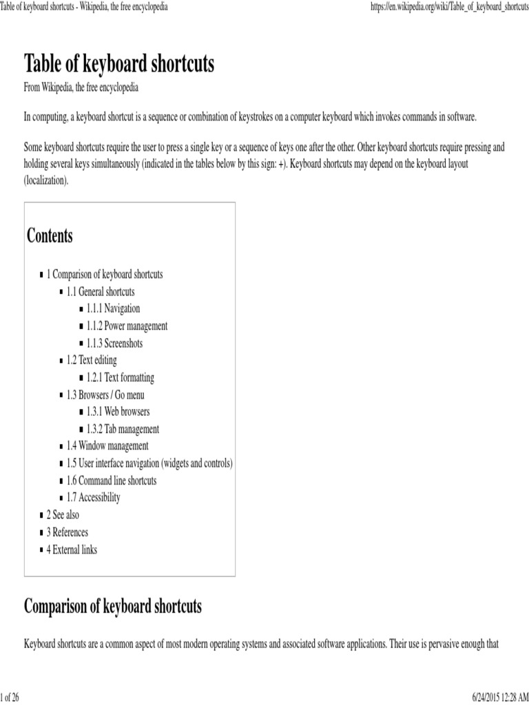 Table of Keyboard Shortcuts - Wikipedia, The Free Encyclopedia | PDF ...