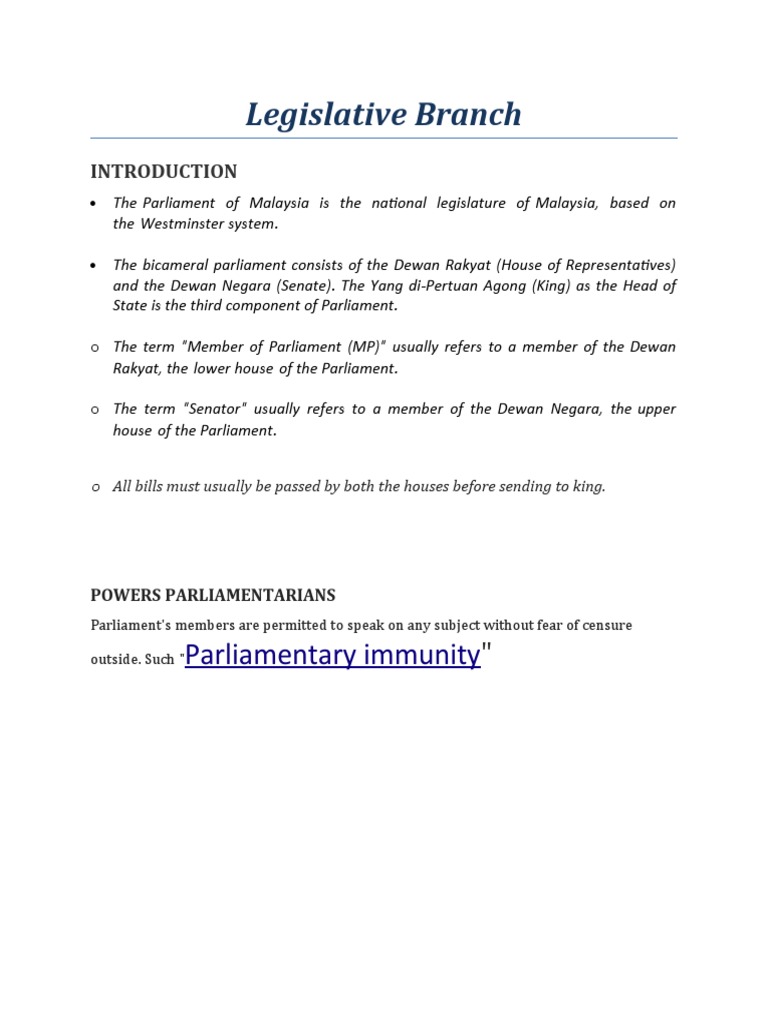 Legislative Branch | PDF | Constitutional Law | Separation Of Powers