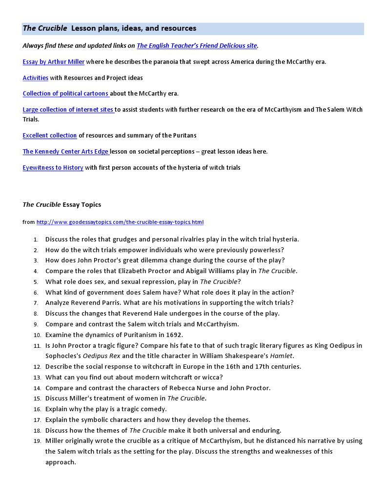 The Crucible Lesson Ideas and Resources | PDF | Business