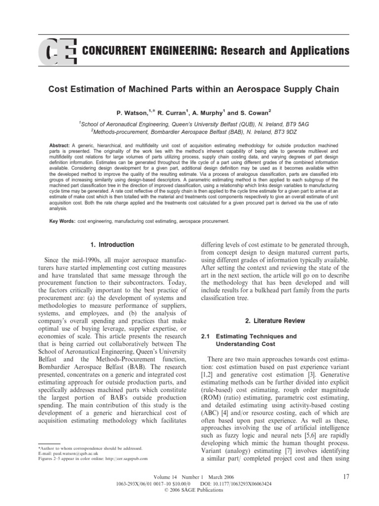 Cost Estimation of Machined Parts Within An Aerospace Supply Chain - P. Watson | PDF ...