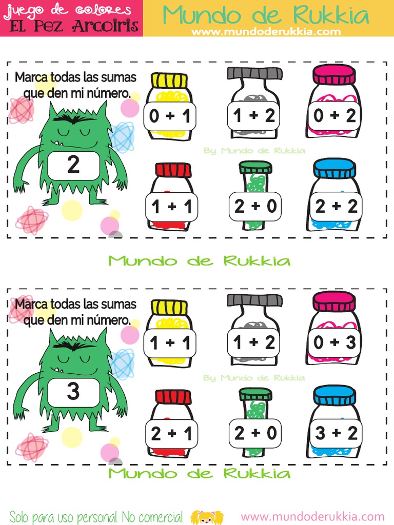 Juego de sumas para niños: Marca las combinaciones que dan el número ...