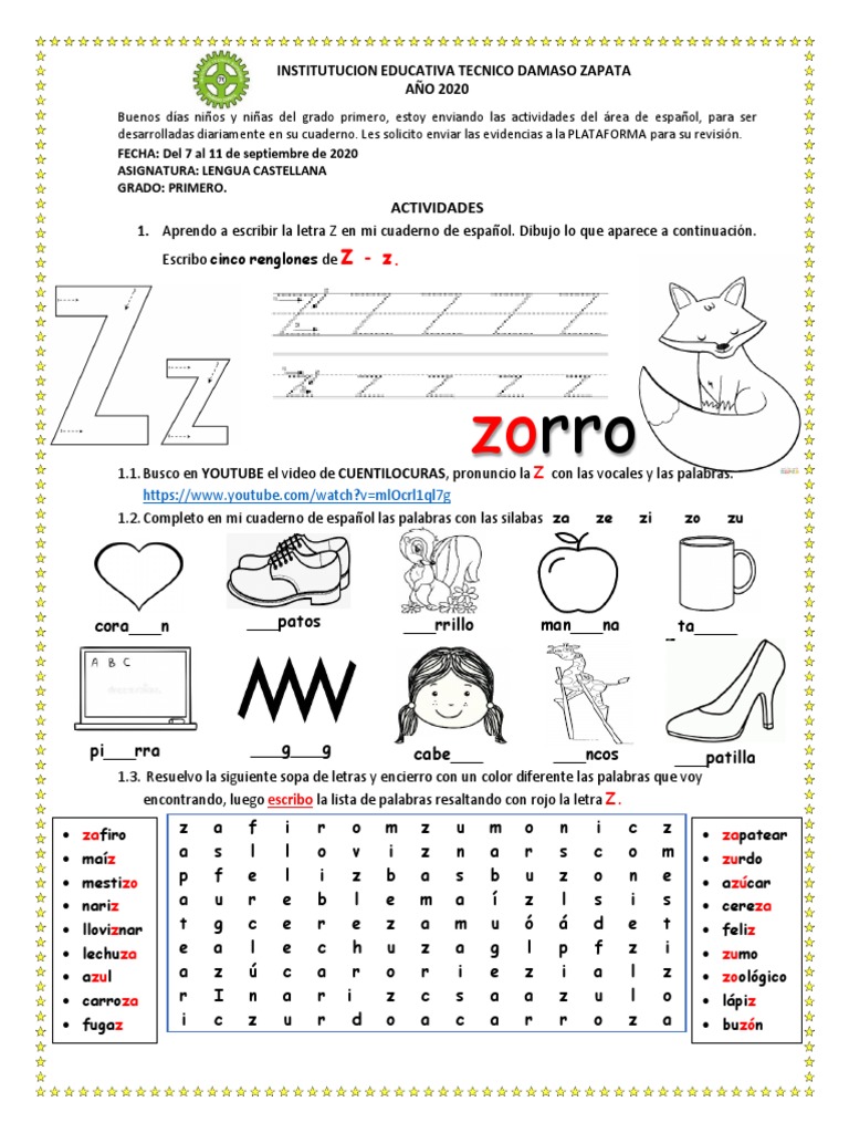 Actividades Didácticas con la Letra Z | PDF | Artes del Lenguaje y ...
