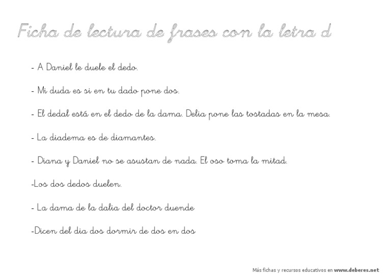 Ficha de Lectura de Frases Con La Letra D PDF | PDF