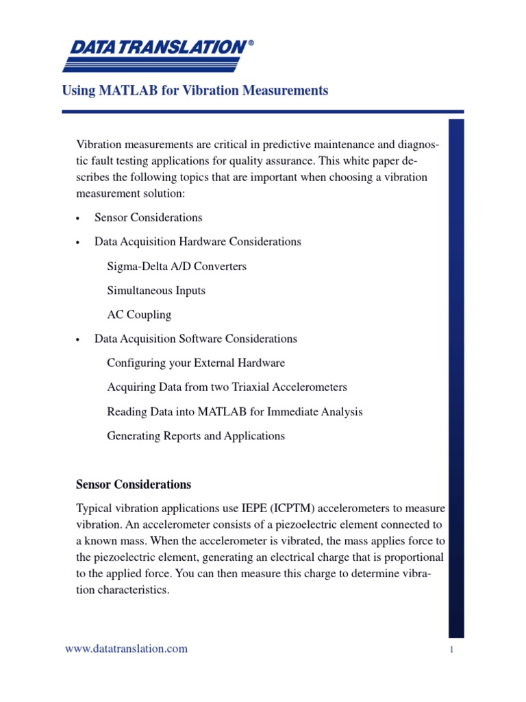 Using MATLAB For Vibration Measurements | PDF | Sampling (Signal Processing) | Analog To Digital ...