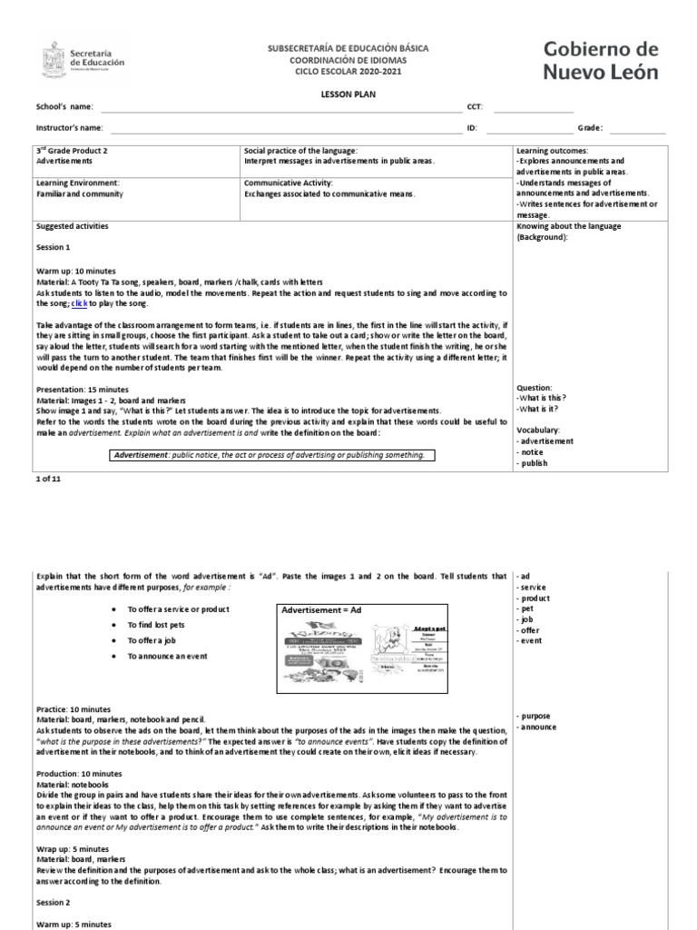 3rd Grade Product 2 | PDF | Advertising | Lesson Plan