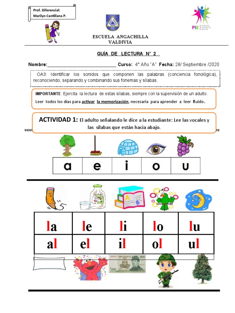 Guia #2-Lectura silabas-M-L-P-S - 21sept-Al 02-10-2020-Lista | PDF ...