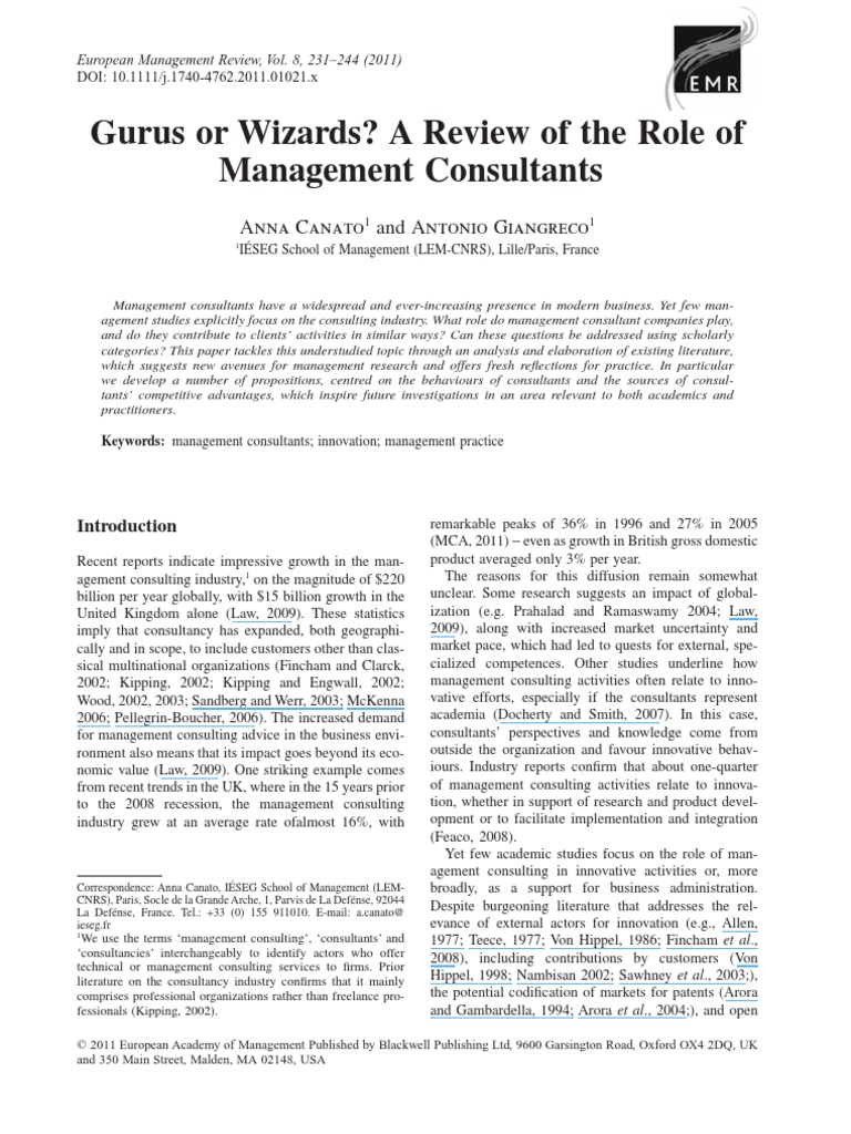 Gurus or Wizards? A Review of The Role of Management Consultants | PDF ...