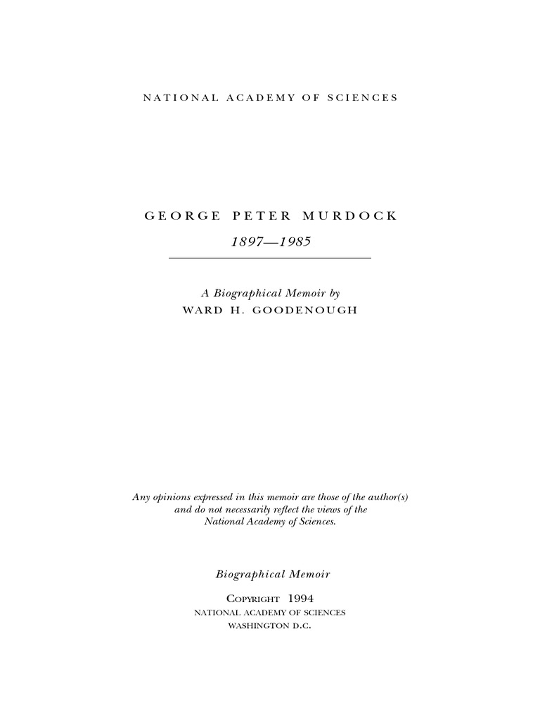George Peter Murdock: National Academy of Sciences | PDF | Anthropology ...