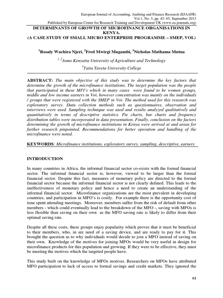 Determinants of Growth of Microfinance o PDF | PDF | Microfinance | Sampling (Statistics)
