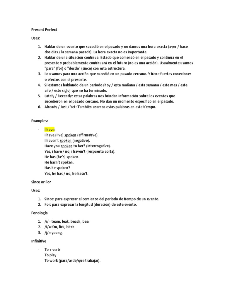 Present Perfect Apuntes | PDF | Verbo | Morfología Lingüística